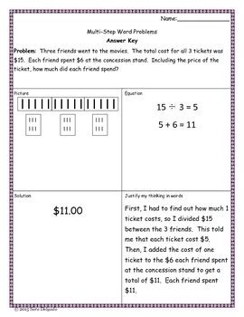 Multi Step Word Problem Freebie 3 OA 8 By Teaching Here And Teaching There