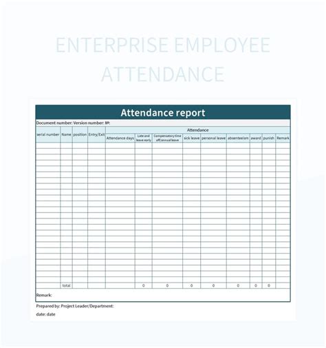 Enterprise Employee Attendance Excel Template And Google Sheets File For Free Download Slidesdocs