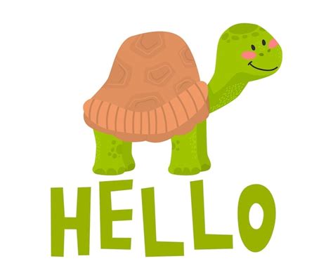 Premium Vector Hello Slogan With Cute Turtle Coming Out Of Paper Illustration