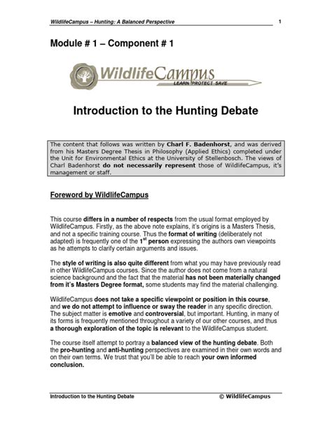 introduction to hunting pdf experience sustainability