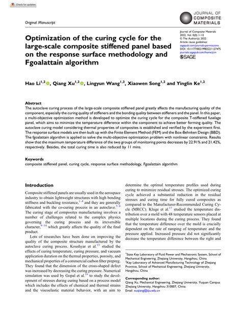 Pdf Optimization Of The Curing Cycle For The Large Scale Composite