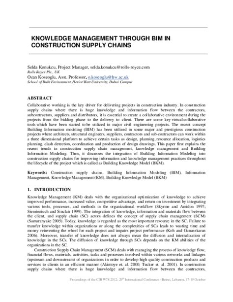 Pdf Knowledge Management Through Bim In Construction Supply Chains