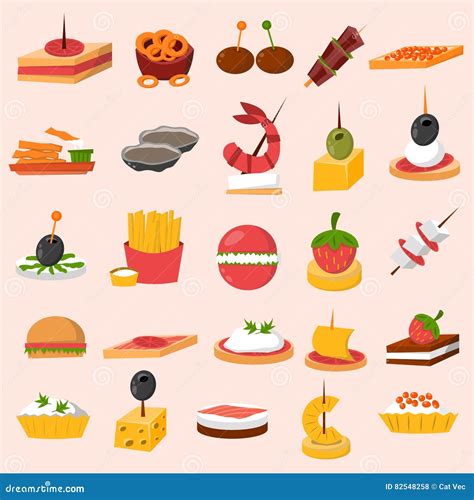 Sistema Del Vector Del Aperitivo De Los Bocados Del Canape Ilustración