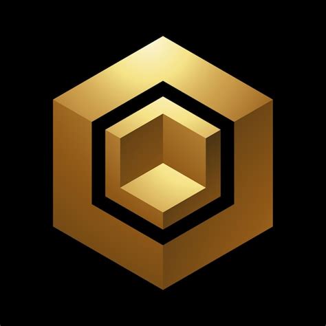 Premium Vector Golden Hexagonal Cube On A Black Background