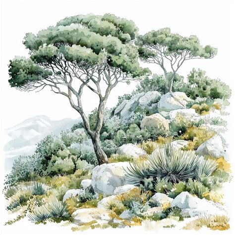 Stone Pine Clipart Italian Pine Watercolor Digital Paintings