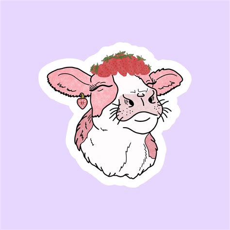 Strawberry Cow Sticker Kawaii Stickers Funny Meme Stickers Vinyl