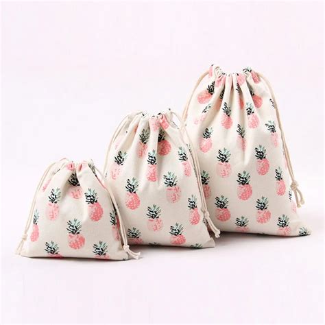 Custom Cotton Canvas Pouch Drawstring T Bag Bags Pineapple Printing