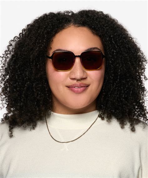 Sunlit Square Clear Black Purple Yellow Frame Prescription Sunglasses