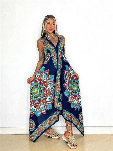 Vestido lenço costa nua indiano gablis SHEIN Brasil