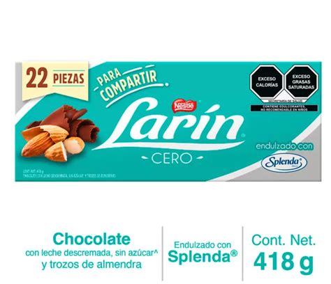 Larín Cero Chocolate Sin Azucar Con Almendras 22 Pzas De 19 Grs Mayoreo Total