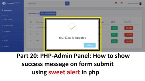 Part 20 Php Admin How To Show Success Message On Form Submit Using Sweet Alert In Php