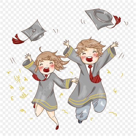 畢業典禮 穿著畢業禮服 快樂的帽子 學生插畫png素材圖案PSD和PNG圖片免費下載