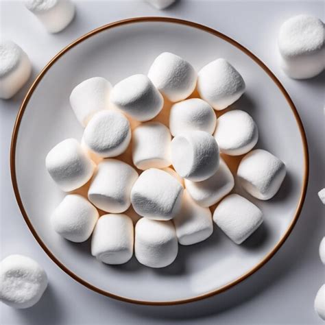 Premium Photo Small Round White Marshmallows On A Plate On A Clean