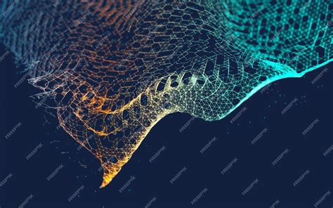 Premium Ai Image Abstract Glowing Mesh Wave On A Dark Background