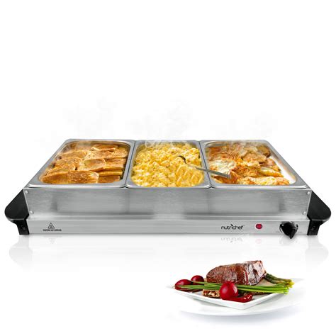 Nutrichef 3 Tray Buffet Server And Hot Plate Food Warmer Tabletop Electric Food