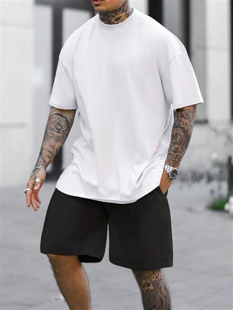 Manfinity Homme Men Solid Drop Shoulder Tee And Shorts Shein Usa