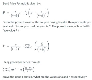 Solved Bond Price Formula Is Given By Chegg Com