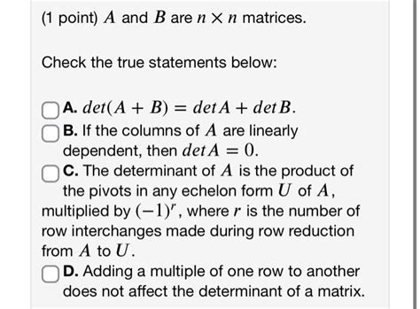 solved 1 point a and b are n x n matrices check the true