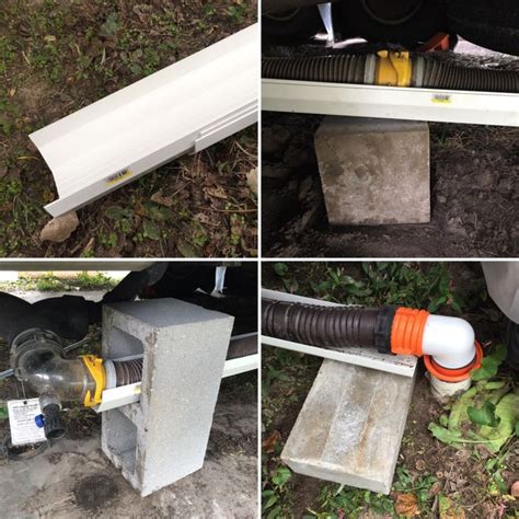 Diy Rv Sewer Hose Downhill Track With Vinyl Guttering And Cinderblocks