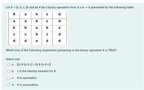 Solved Let A A B C D And Let Be A Binary Operation From Chegg