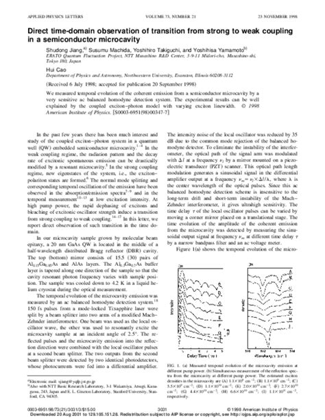 Pdf Direct Time Domain Observation Of Transition From Strong To Weak Coupling In A