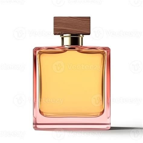 Womens Yellow Perfume Bottle With Wooden Cap Isolated On White
