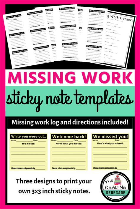 Missing Work Sticky Note Templates Work Sticky Notes Notes Template