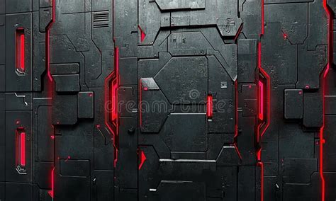 Futuristic Metallic Paneling With Glowing Red Accents Stock Footage Video Of Power Rendering