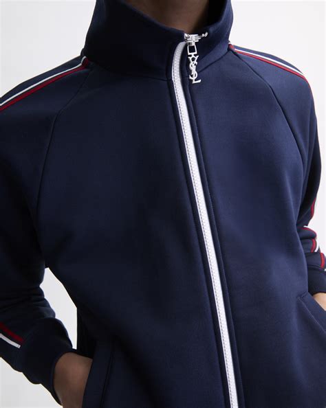 Track Jacket In Cotton And Nylon In Blue Saint Laurent Ysl En Us