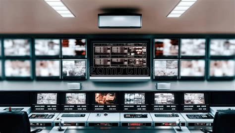 A Modern Security Control Room Features Numerous Monitors Displaying