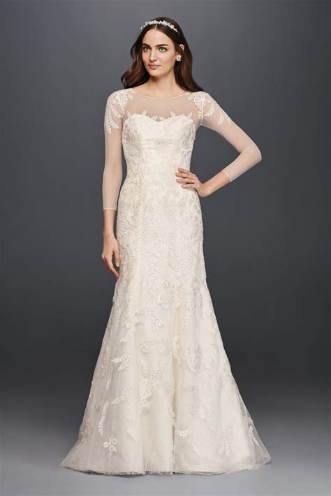 Oleg Cassini Lace Wedding Dress With 3 4 Sleeves Style Cwg704 Ebay