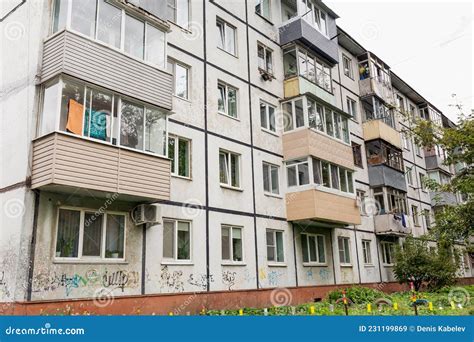View Of Khrushchyovka Common Type Of Old Low Cost Apartment Building