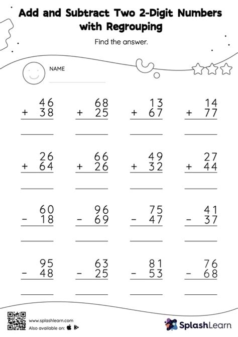 Add And Subtract Two 2 Digit Numbers With Regrouping Vertical Addition