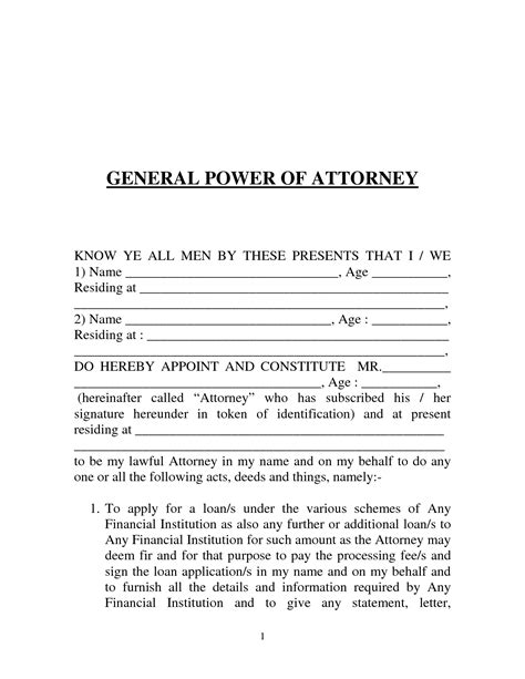 General Power Of Attorney Form India