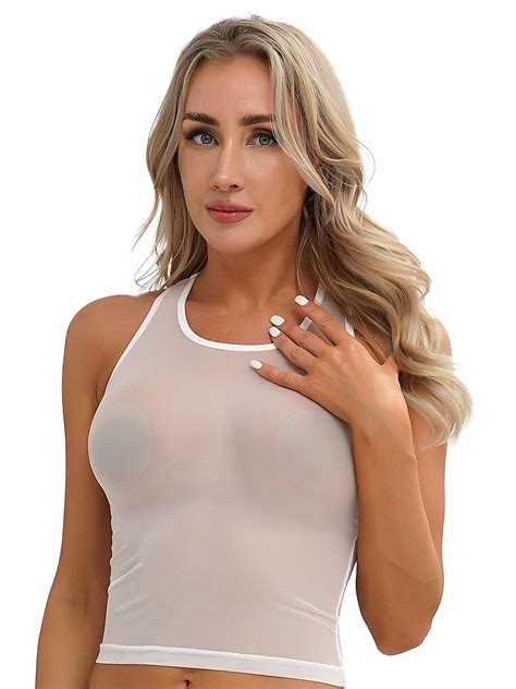 Women Sexy See Through Fishnet Crop Top Camisole Sleeveless Mesh Tank