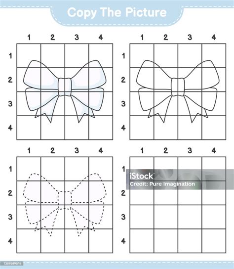 그림을 복사하여 그리드 라인을 사용하여 리본 그림을 복사합니다 교육 어린이 게임 인쇄 워크 시트 벡터 일러스트레이션 0명에 대한
