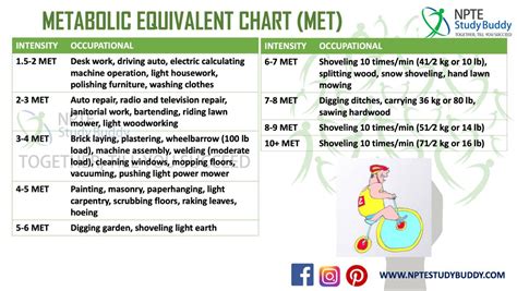 Metabolic Equivalent Chart For Nursing And Physical Therapy