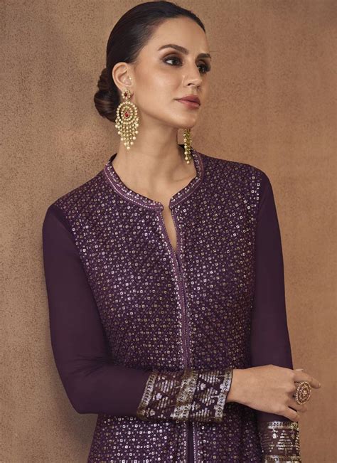 Purple Sequence Embroidery Jacket Style Traditional Anarkali Lehenga