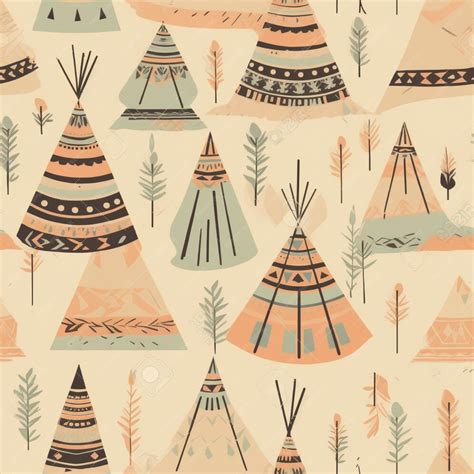 Premium Ai Image A Seamless Pattern Of Teepees And Trees In A Native Style Generative Ai