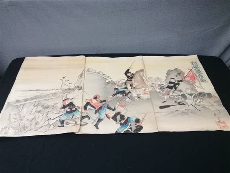 【傷や汚れあり】mth8739 仁亭画 「我師団九連城占領之図」 3枚続揃い 日露戦争 錦絵 戦争絵 明治三十七年 澤久次郎 の落札情報詳細