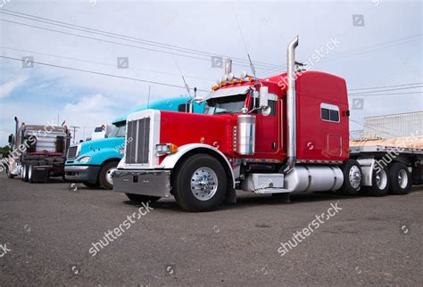 Powerful Heavy Duty Big Rig Red And Blue Classic And Modern Semi Trucks