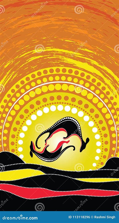 Aboriginal Art Vector Painting With Kangaroo Based On Aboriginal Style Of Portrait View Dot