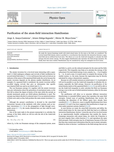 Pdf Purification Of The Atom Field Interaction Hamiltonian