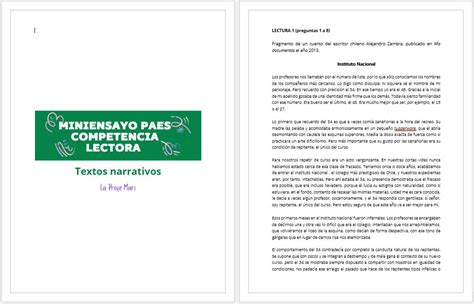 Miniensayo PAES Competencia Lectora Textos Narrativos XPPP