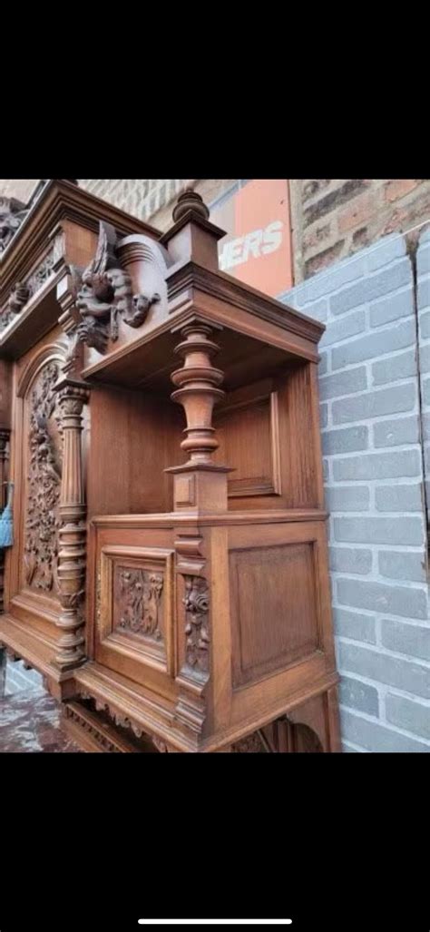 Antique French Monumental Hand Carved Ornate Figural Walnut