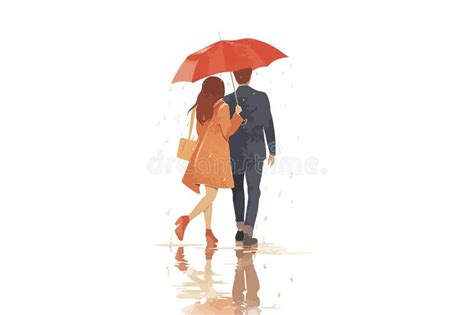 Couple Walking Under Umbrella In Rain Isolated Vector Style Stock