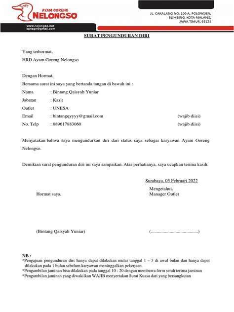 Contoh Form Resign Pdf