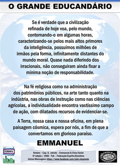 Ser Espírita Emmanuel Livro Roteiro Chico Xavier Cap O Grande Educandário Terra