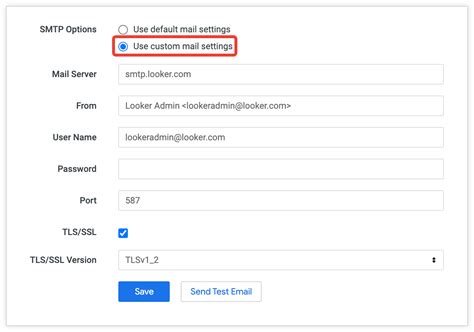 Admin Settings SMTP Looker Google Cloud