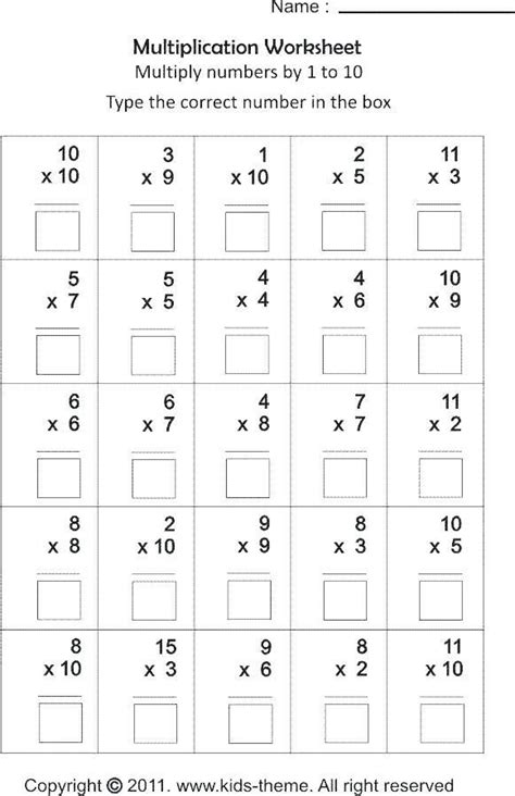 Multiplication Table Worksheets Grade 2